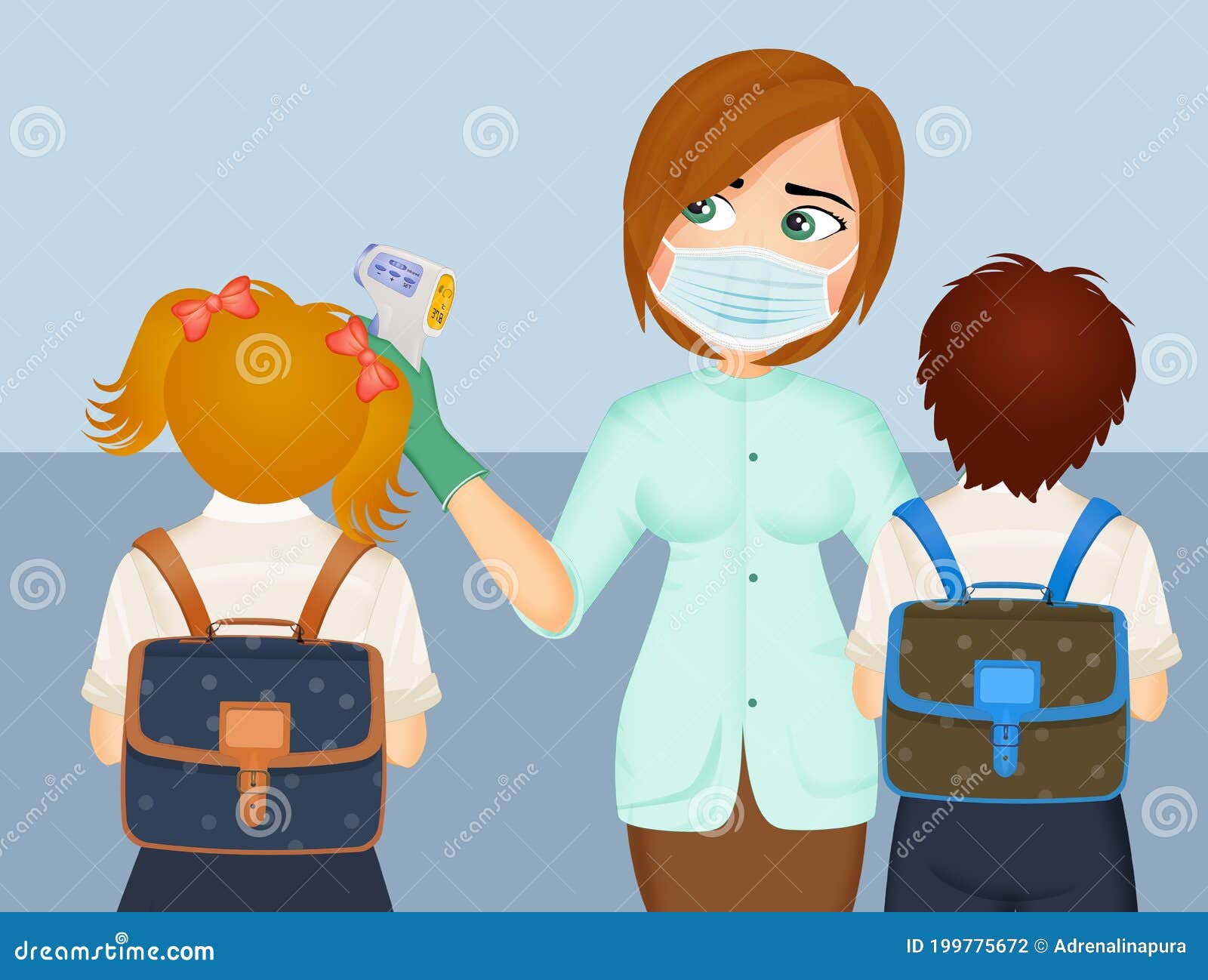 Body Temperature Test for Students in the Classroom Stock Illustration ...
