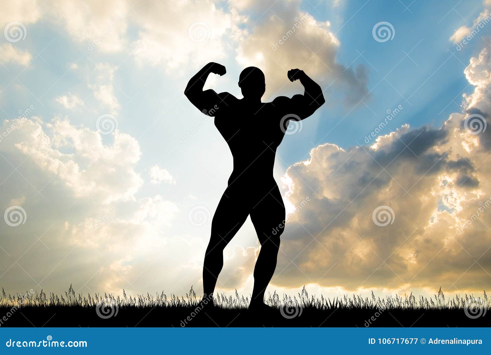 Bodybuilder Silhouette at Sunset Stock Illustration - Illustration of ...