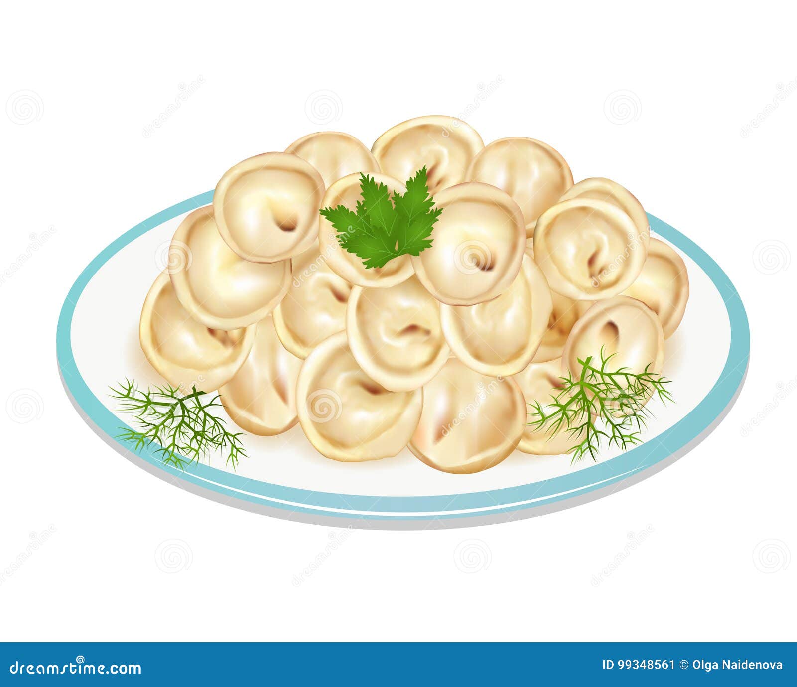 Plate Of Dumplings. Cartoon Hand Drawn Ravioli. Vareniki. Pelmeni. Meat ...