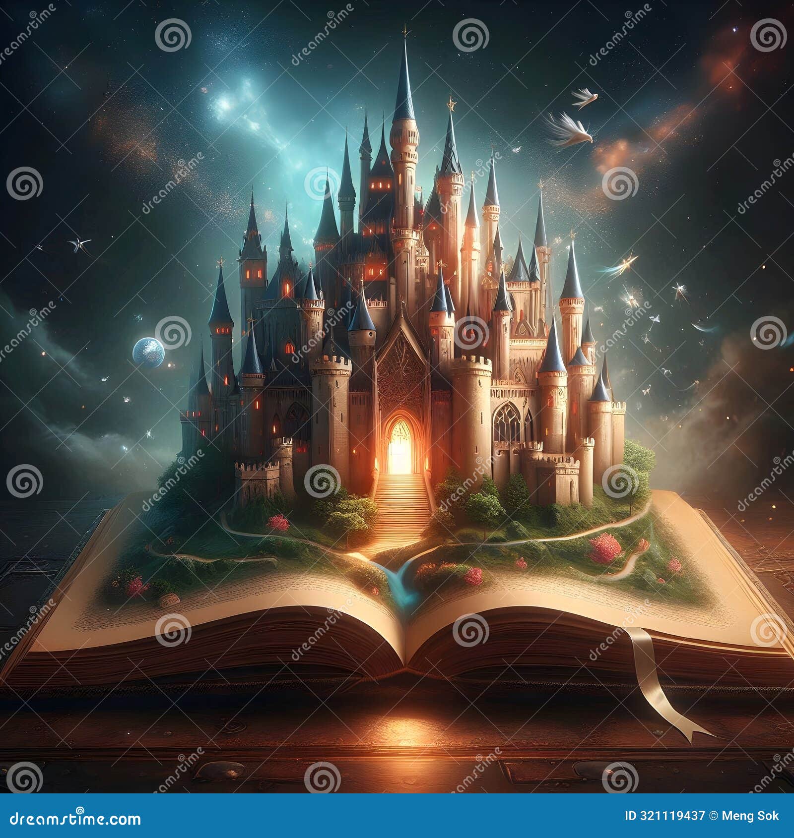 An Illustration of a Book with a Castle on it Sitting on a Table. Stock ...