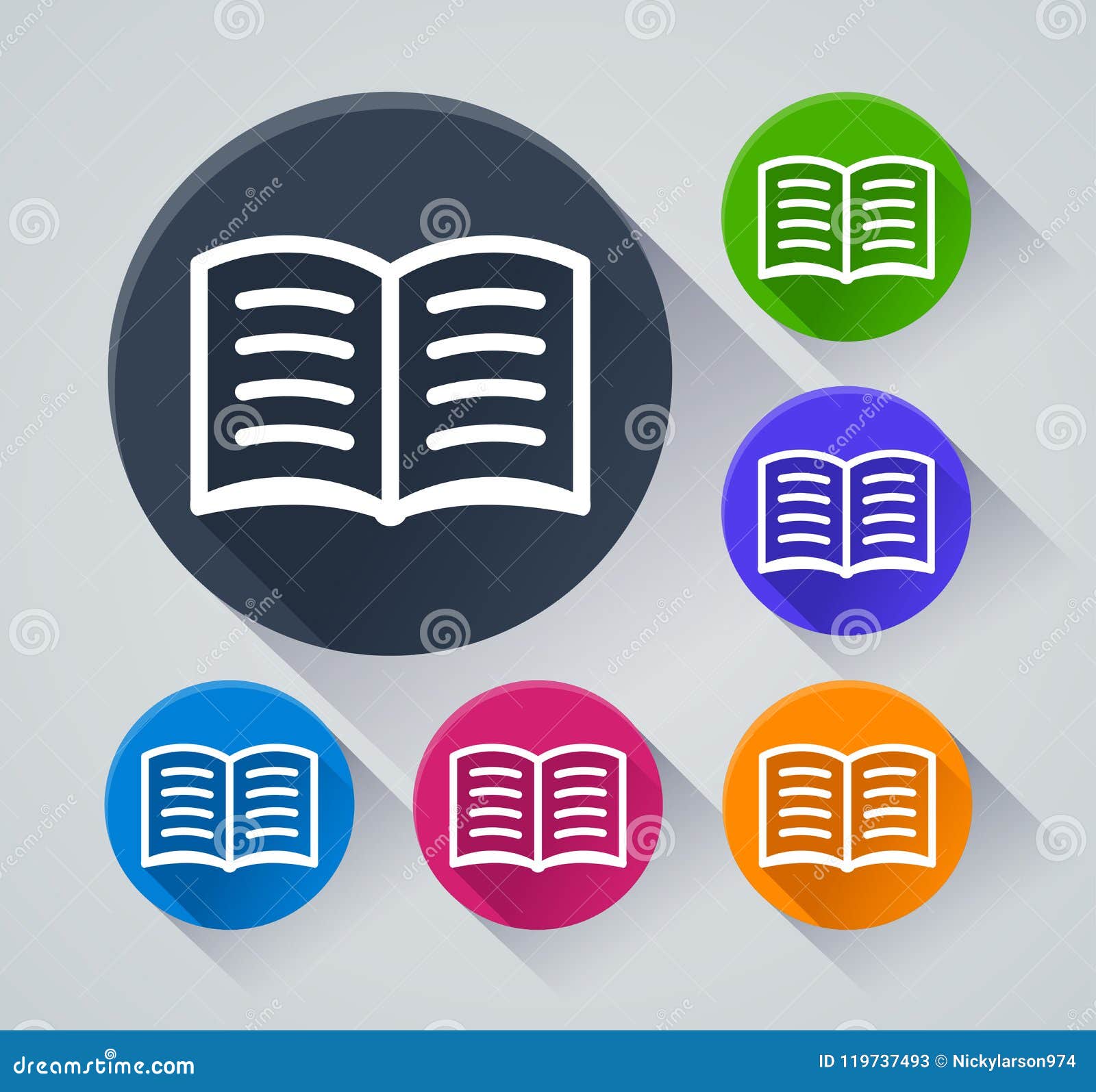Book Circle Icons with Shadow Stock Vector - Illustration of pink, open ...