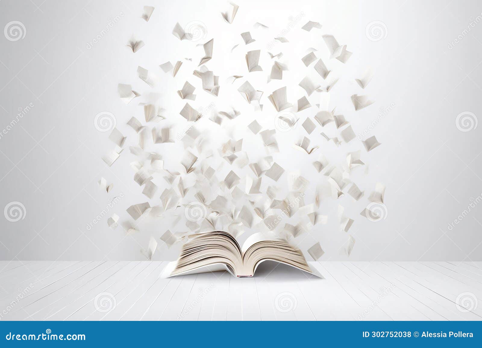 An Illustration of a Book with Flying Pages Around Meaning of Thoughts ...