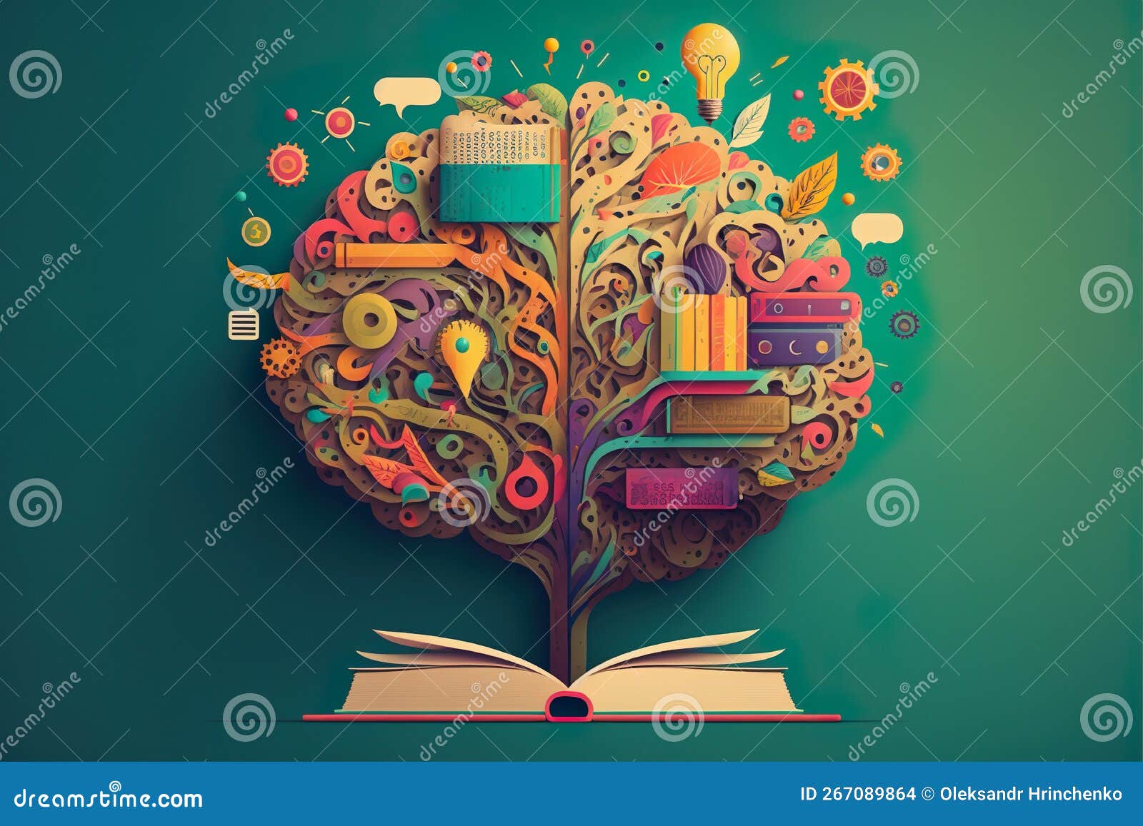 Illustration of a Book Over Which Education, Mind and Tree of Knowledge ...
