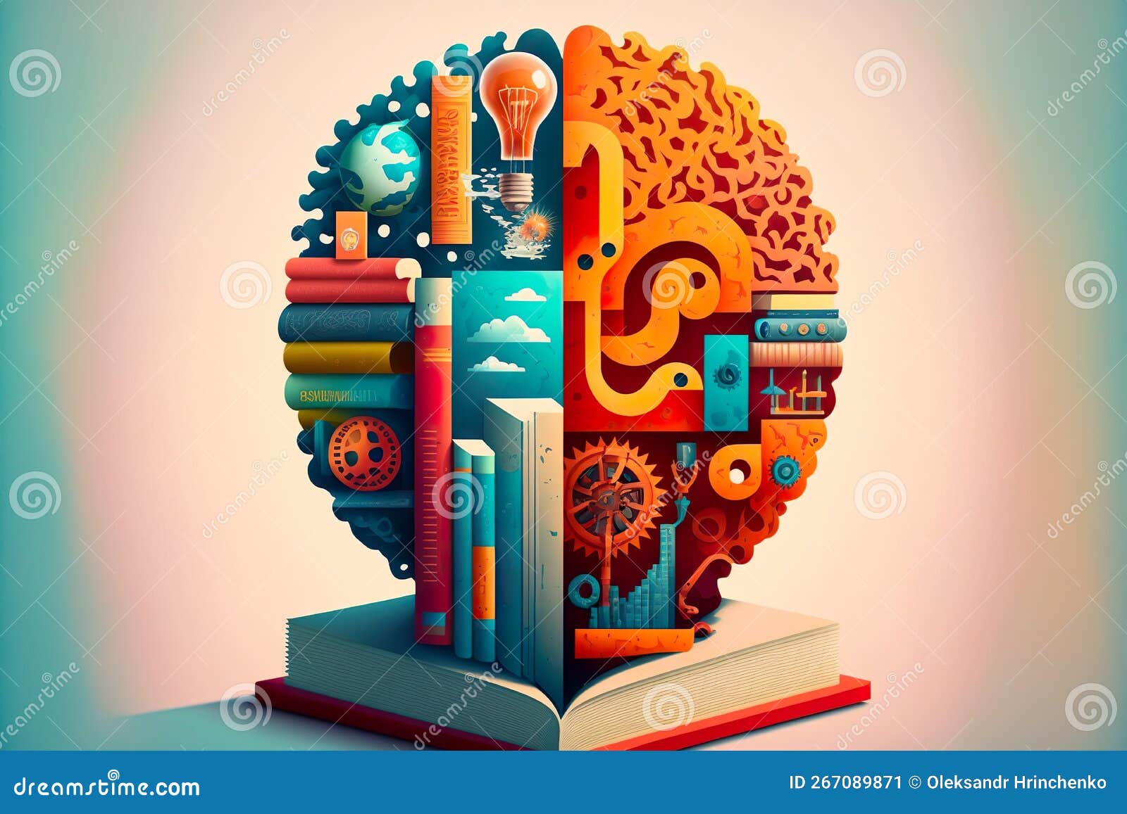 Illustration of a Book Over Which Education, Mind and Tree of Knowledge ...