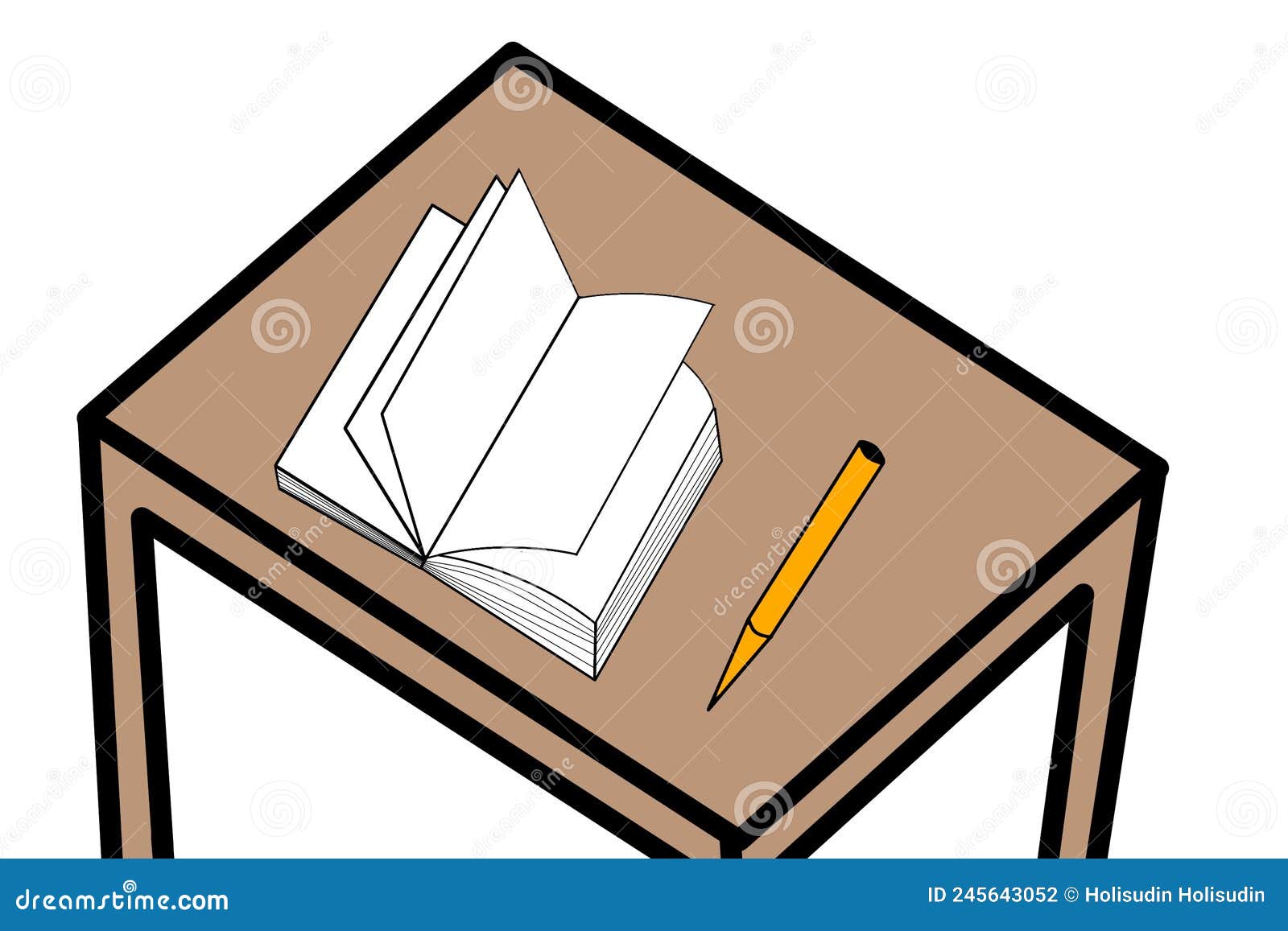 Illustration of a Book and Pencil on the Table Stock Illustration ...
