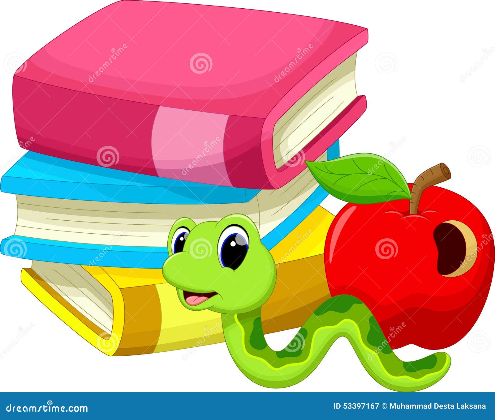 Illustration of Books Apple and Worm Stock Illustration - Illustration ...
