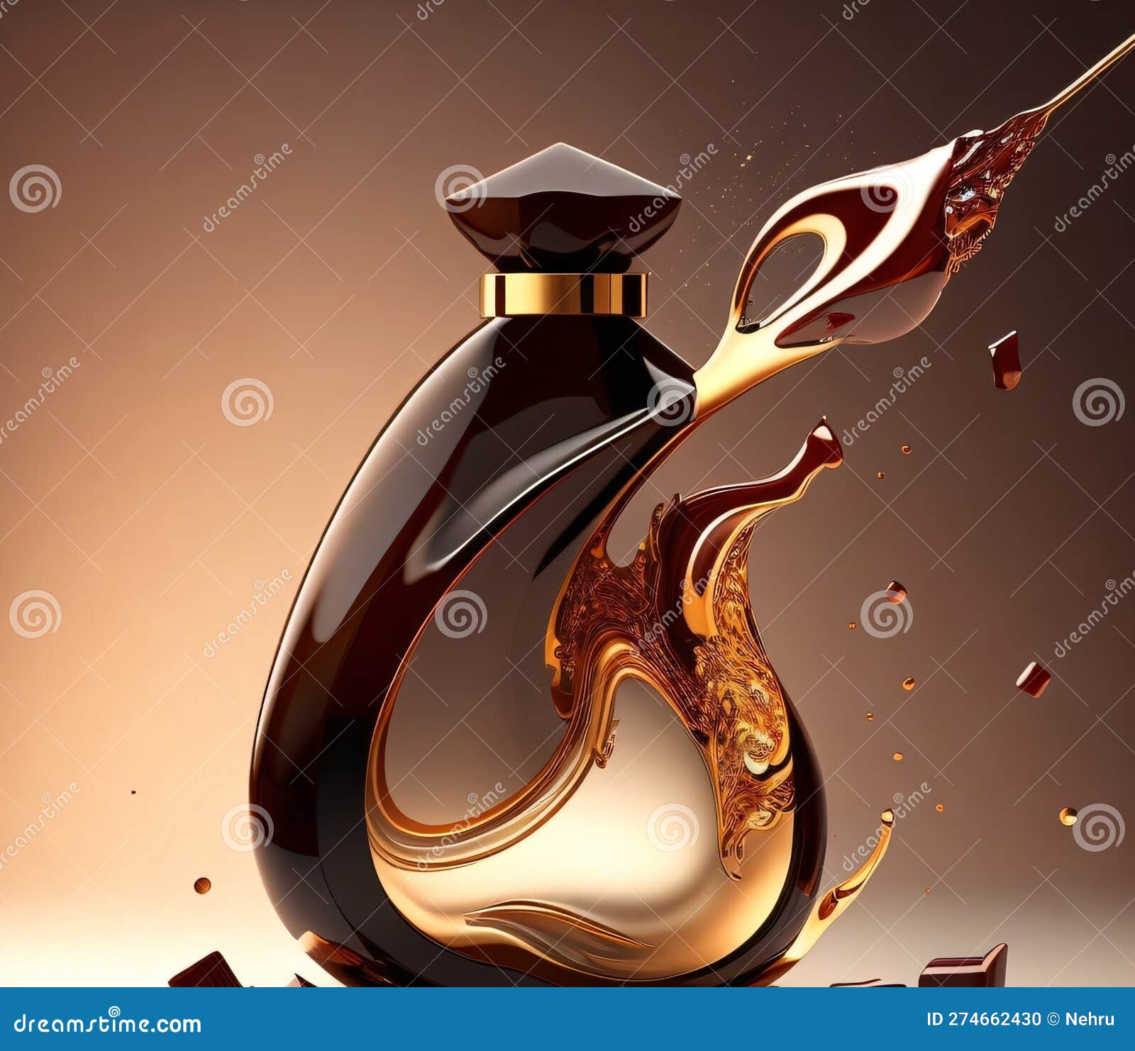 Illustration of a Bottle of Perfume with a Splash of Oil Stock ...