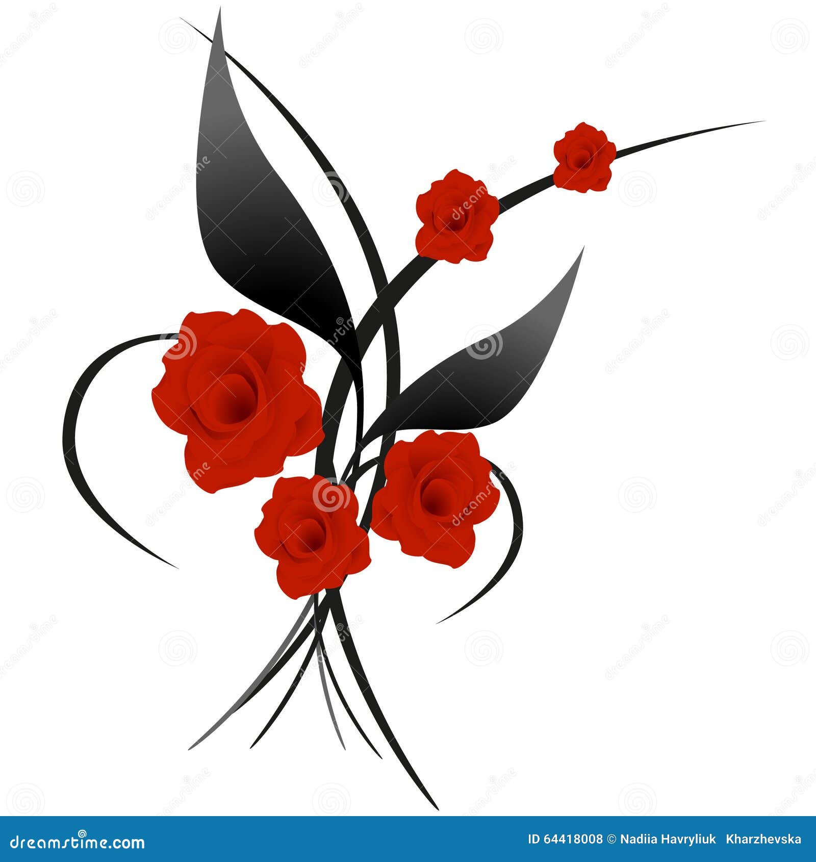 Illustration of Bouquet of Red Roses. Stock Vector - Illustration of ...