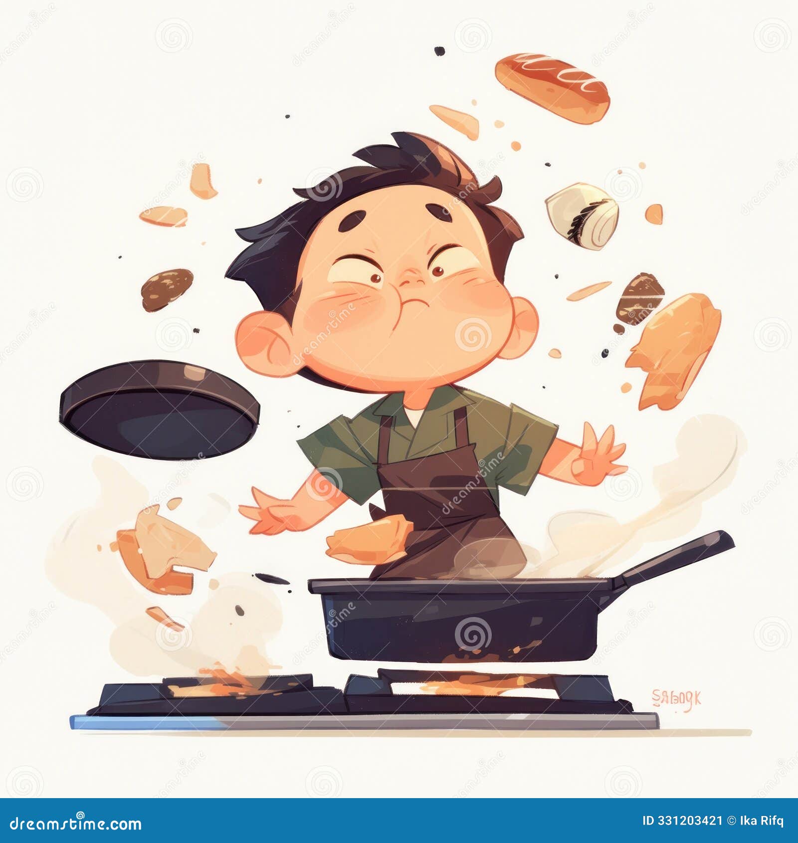 Illustration of a Boy Cooking and Throwing Food Stock Illustration ...