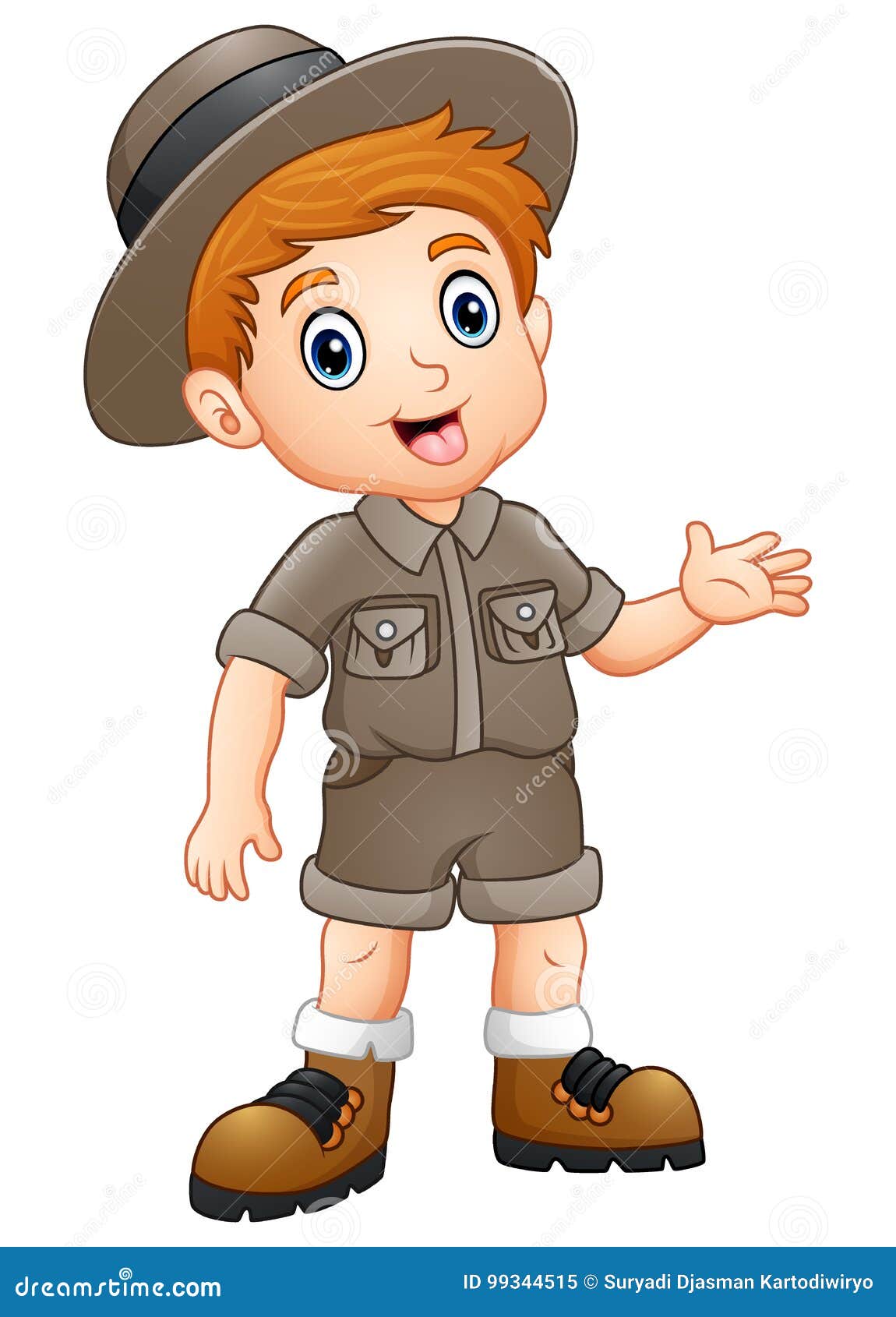 Boy explorer waving stock vector. Illustration of funny - 99344515