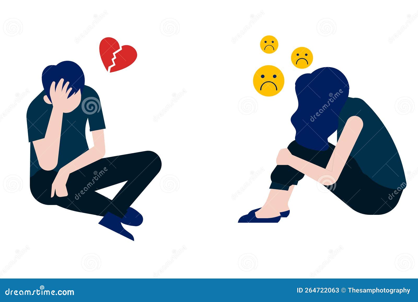 A Boy and a Girl after Break Up Stock Illustration - Illustration of ...