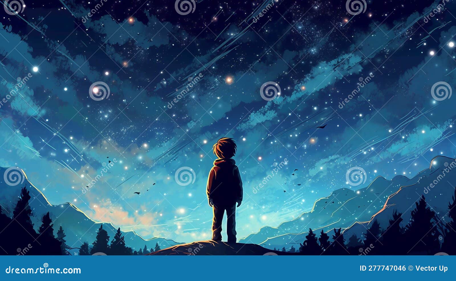 Illustration of a Boy Looking at Night Starry Sky. Generative AI Stock ...