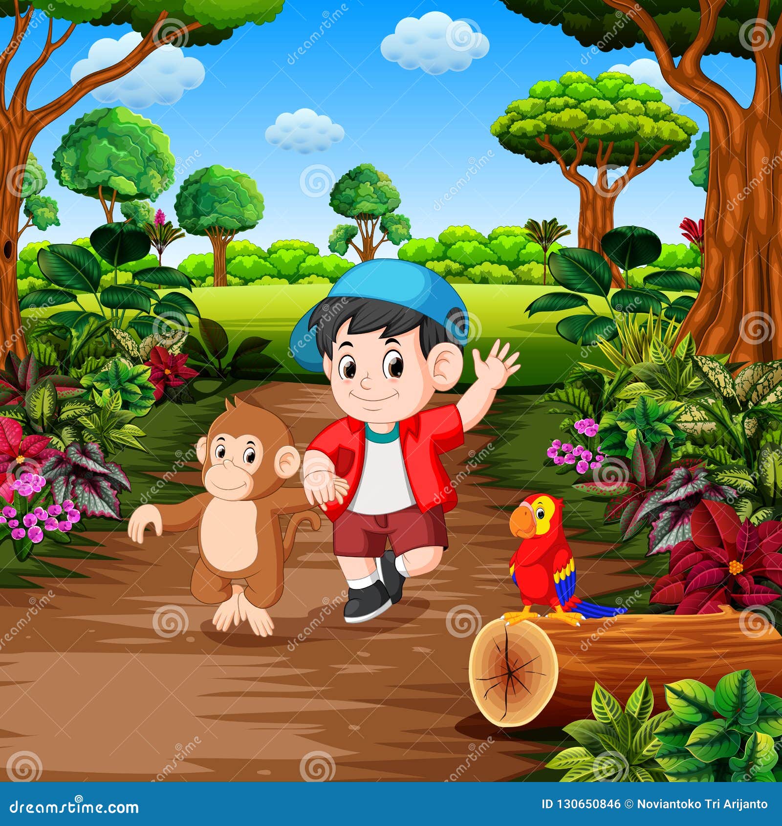 Monkey In The Rainforest. Watercolor Tropical Nature Illustration ...