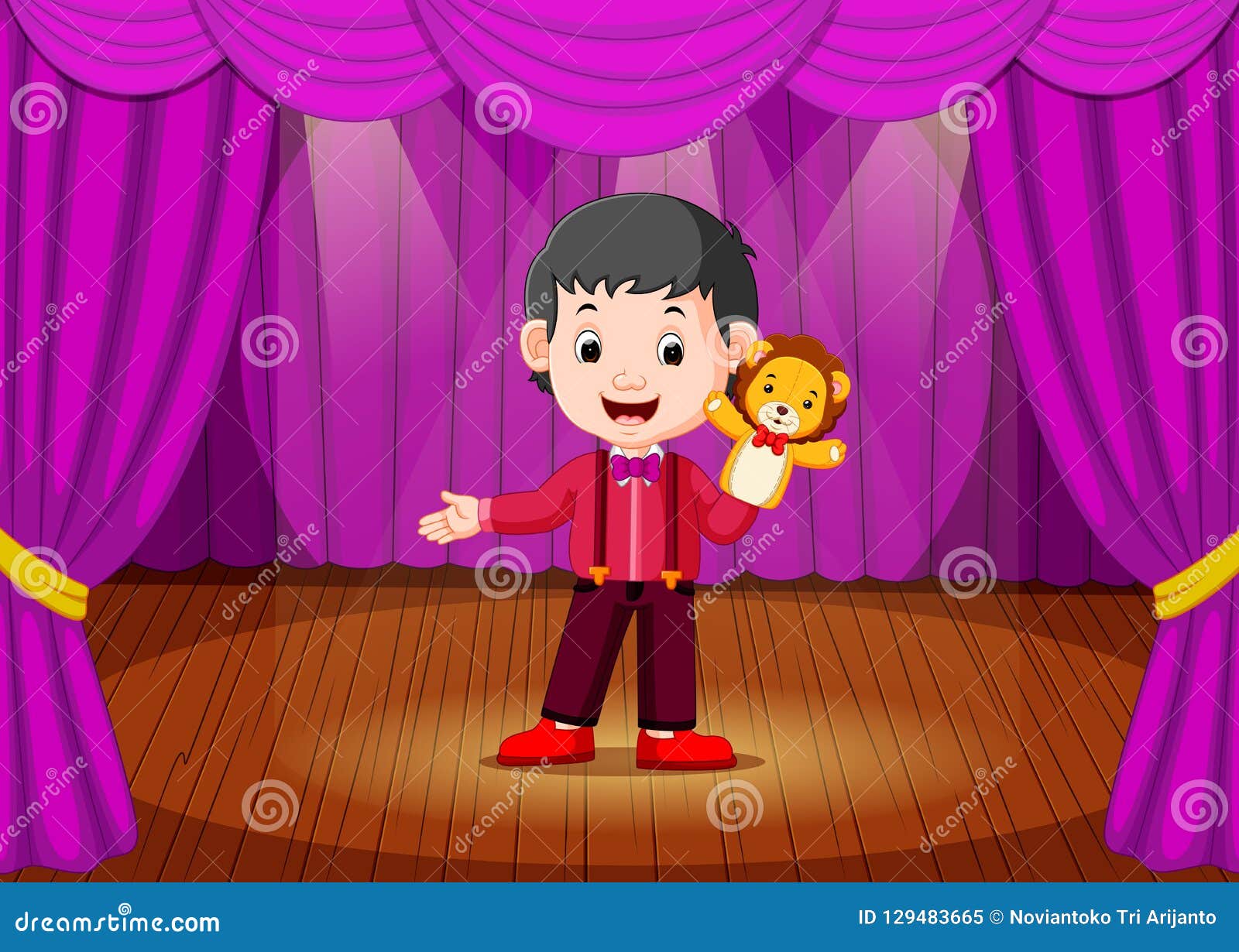 A Boy Playing Puppet In The Stage Cartoon Vector | CartoonDealer.com ...