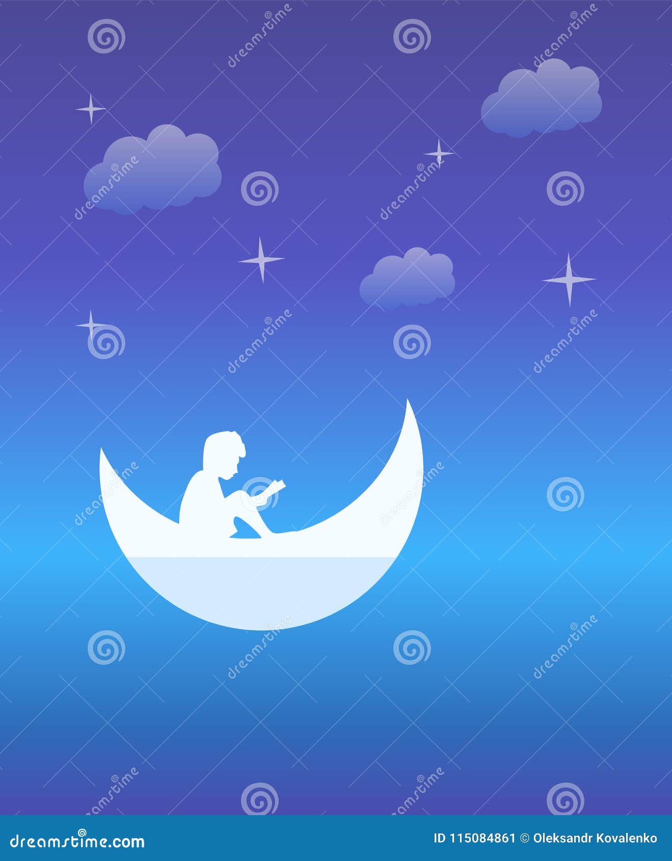 Illustration of the Boy Reading on the Moon Stock Vector - Illustration ...