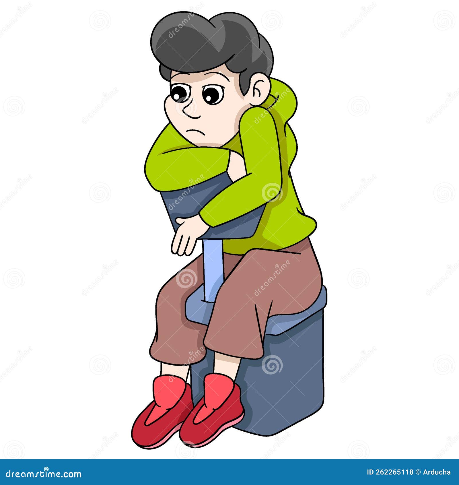 Illustration of a Boy Sitting Glumly Bored Stock Vector - Illustration ...