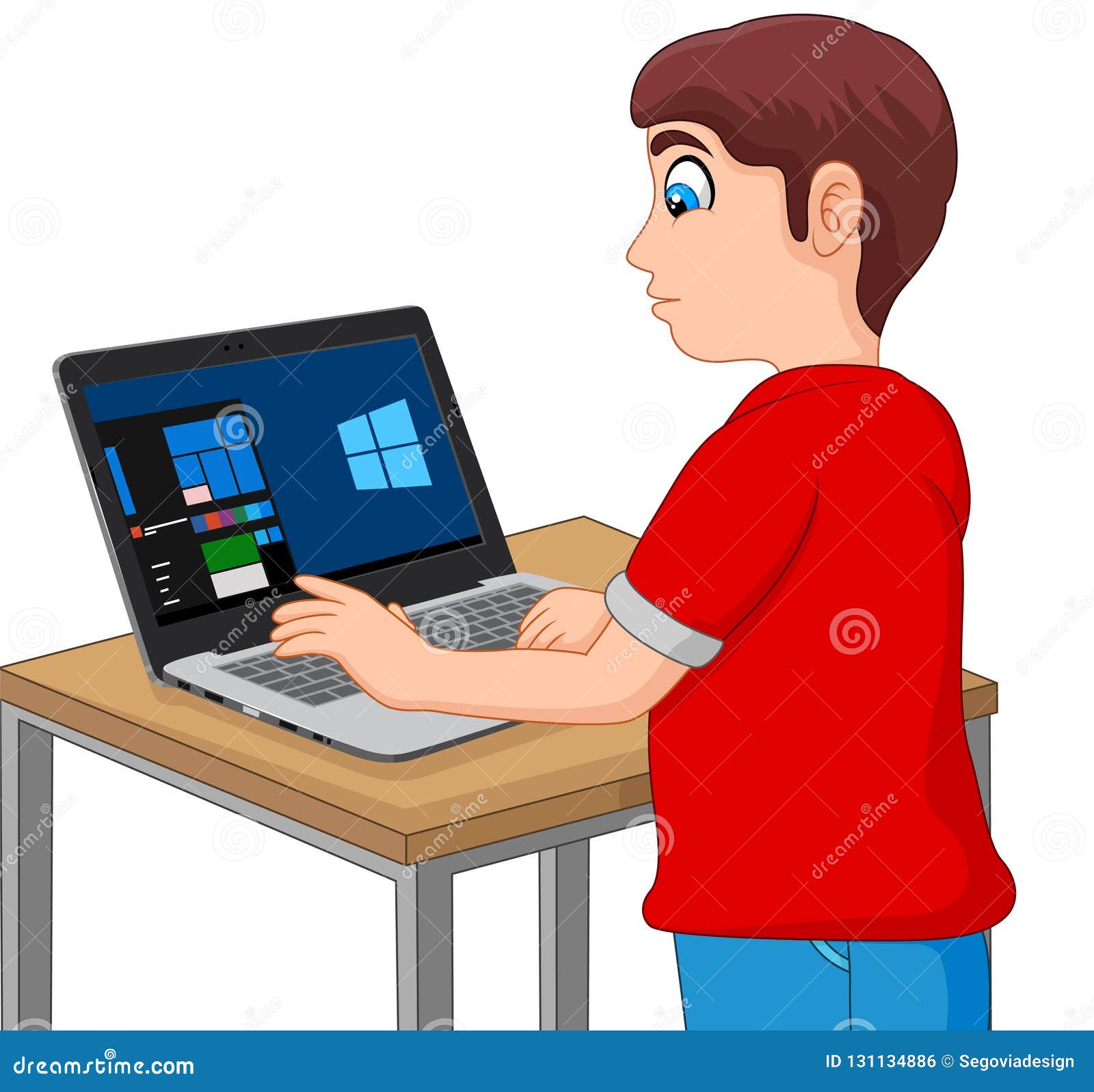 Boy Taking a Computer Based Test on His Laptop Stock Vector ...