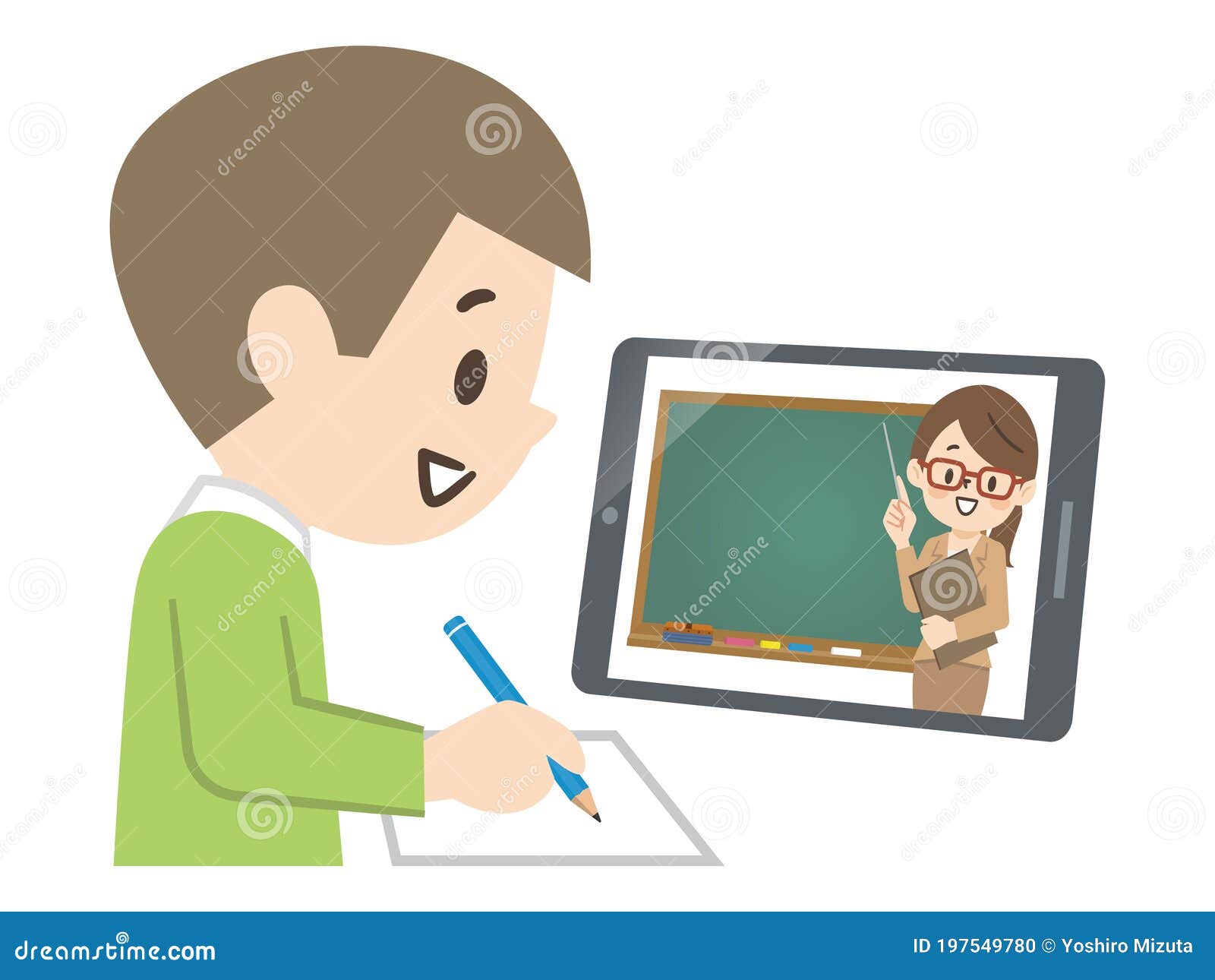 Illustration of a Boy Taking an Online Class Stock Vector ...