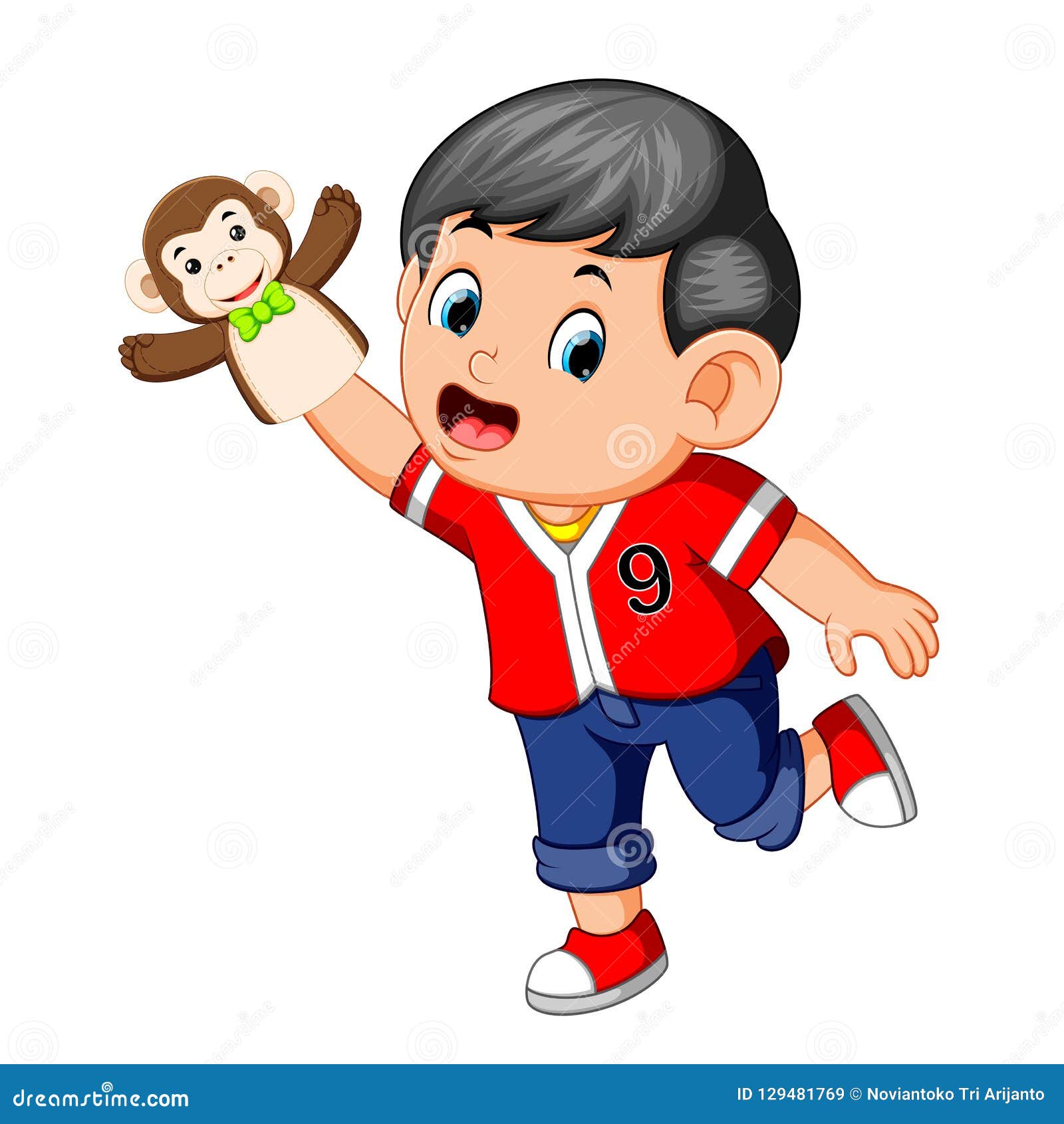The Boy Was Using Monkey Puppet Stock Vector - Illustration of ...