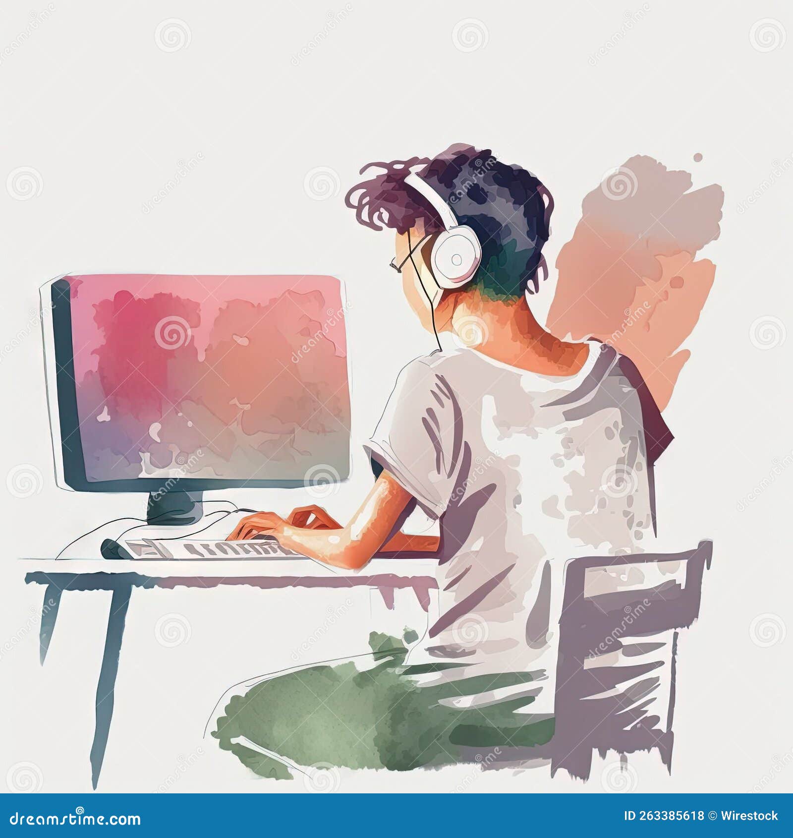 Illustration of a Boy Working on the Computer Stock Illustration ...