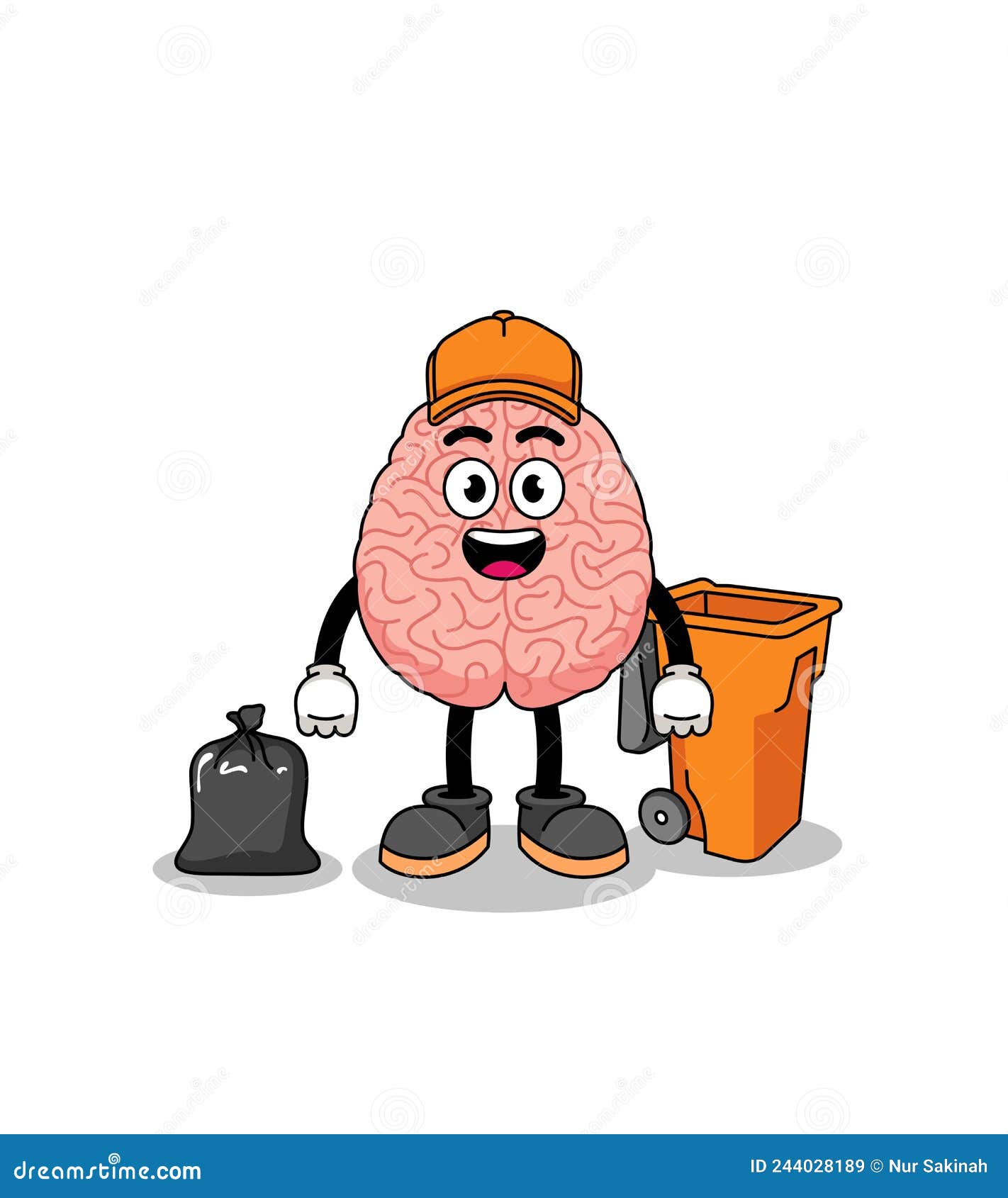 Illustration of Brain Cartoon As a Garbage Collector Stock Vector ...