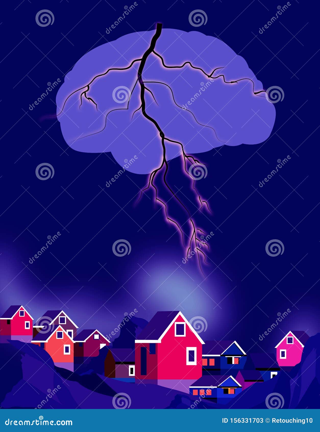 Illustration of a Brain in Form of a Lightning Stock Illustration ...
