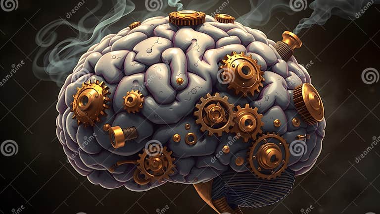 An Illustration of a Brain with Gears and Steam, Symbolizing Creativity and Complex Thought ...