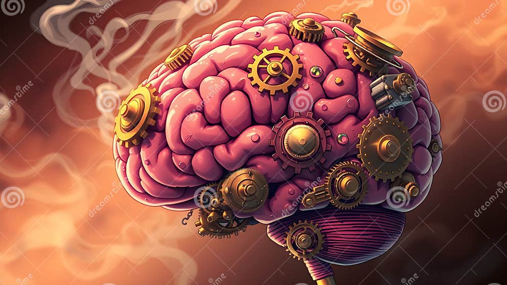 An Illustration of a Brain with Gears and Steam, Symbolizing Creativity and Complex Thought ...