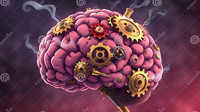 An Illustration of a Brain with Gears and Steam, Symbolizing Creativity and Complex Thought ...