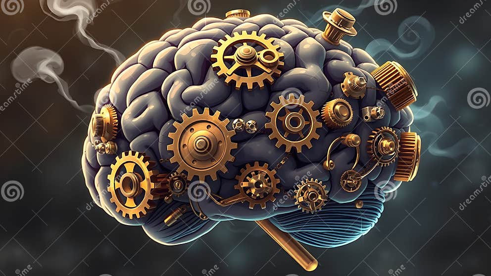 An Illustration of a Brain with Gears and Steam, Symbolizing Creativity and Complex Thought ...