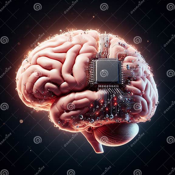 Illustration of Brain with Micro Chip on Futuristic Electronic Board ...