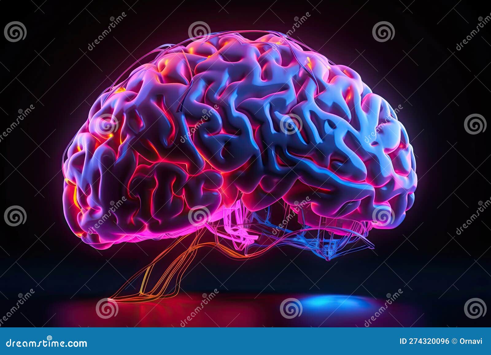 Illustration of a Brain in Neon Light. Generative AI Stock Illustration ...