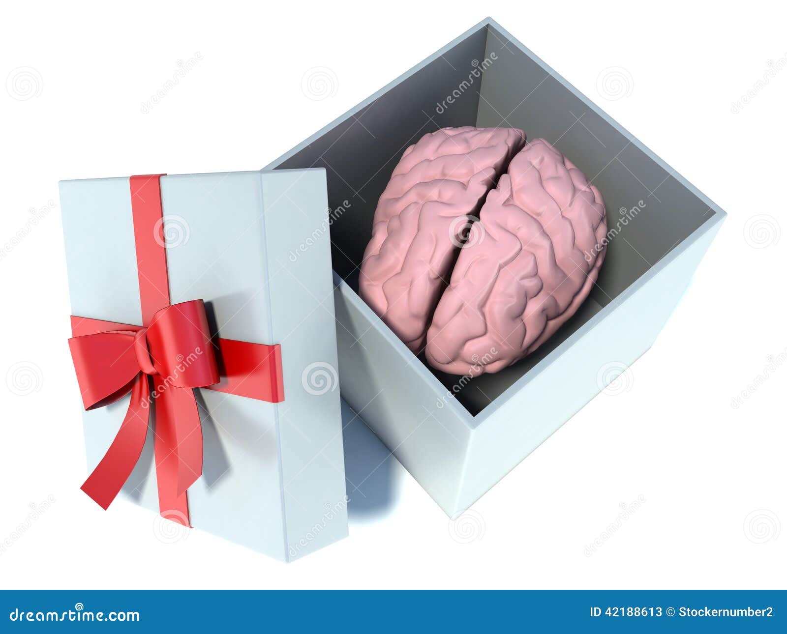 Illustration of Brain Present in White Gift Box with Red Ribbon Stock ...