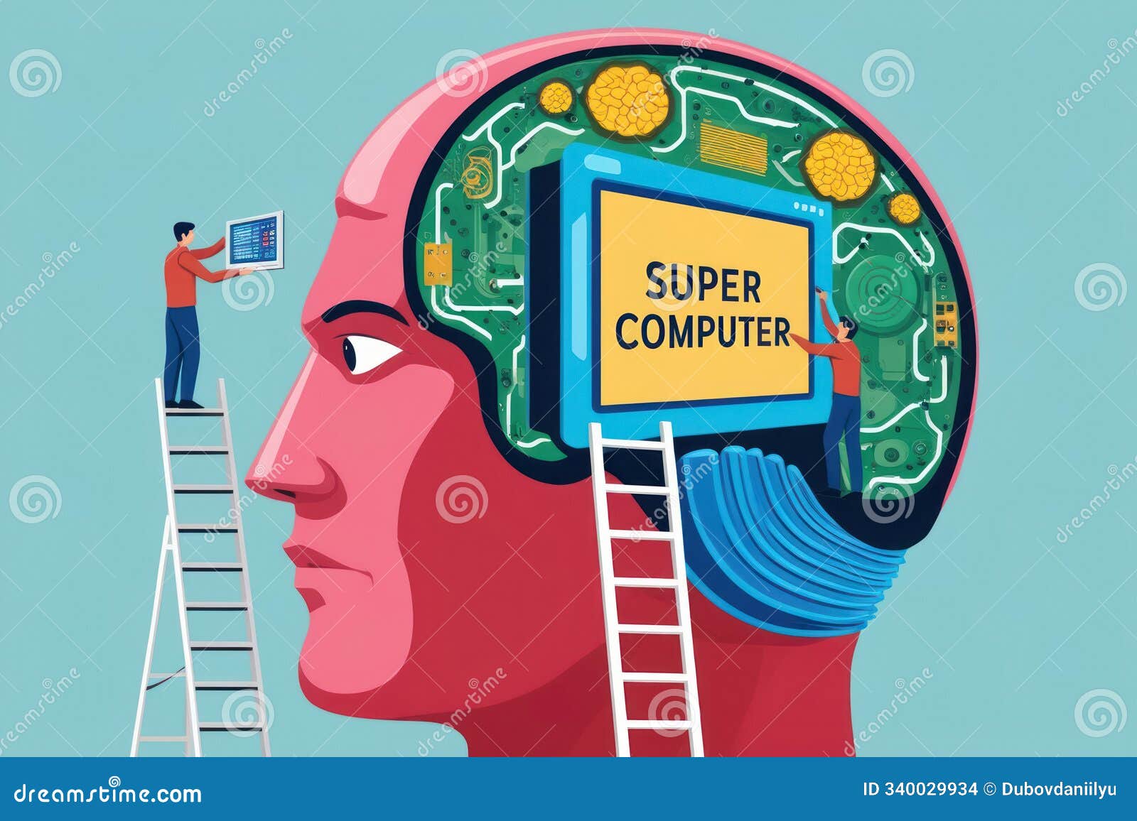 An Illustration of a Brain, Stylized As a Supercomputer, Radiates Light ...