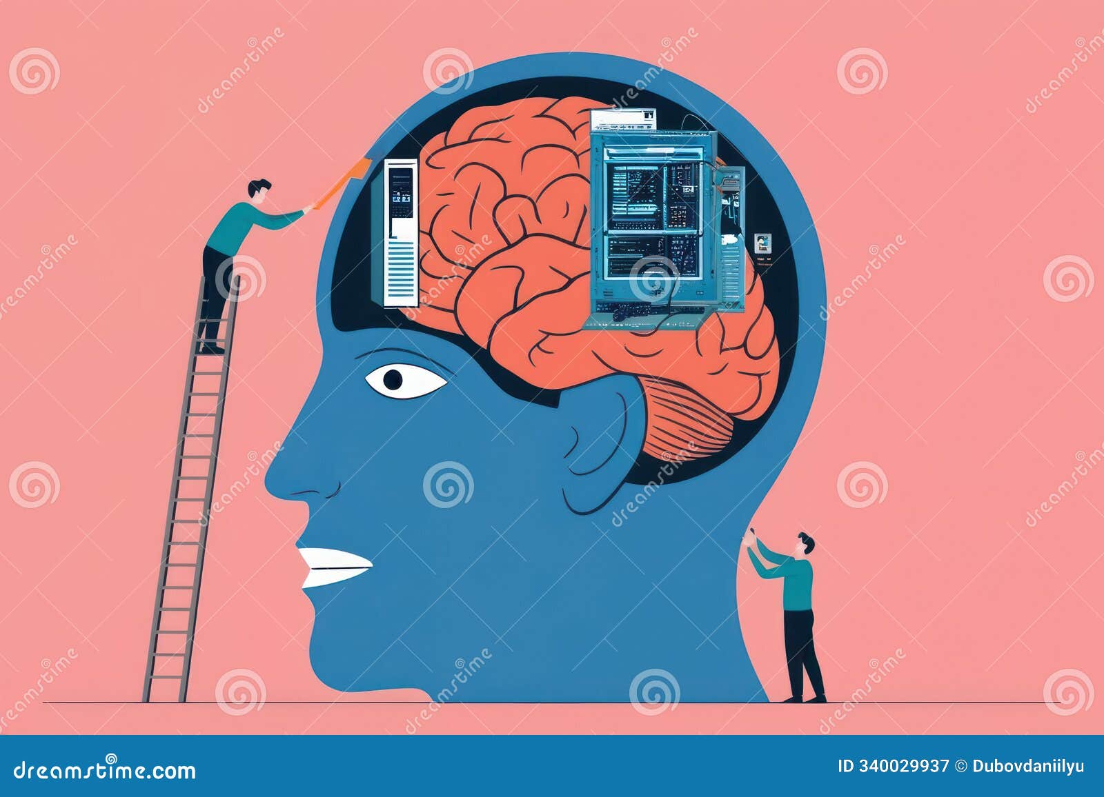 An Illustration of a Brain, Stylized As a Supercomputer, Radiates Light ...