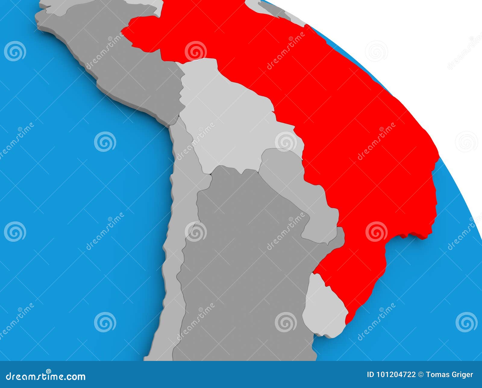 Brazil in red on map stock illustration. Illustration of brazilian ...