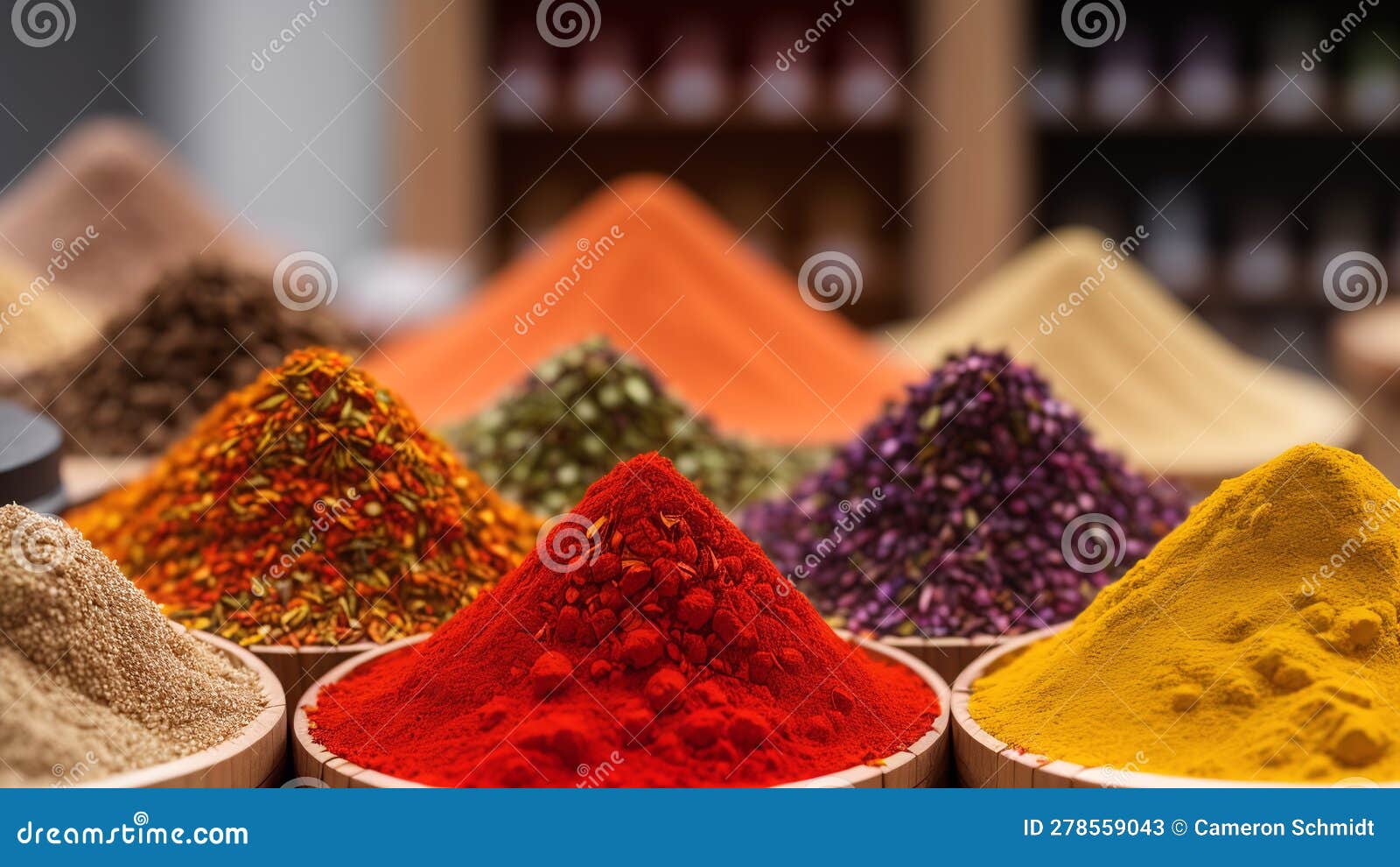 An Illustration of a Breathtaking Display of Different Colored Spices ...