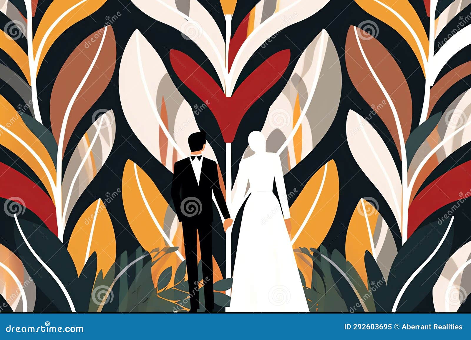 An Illustration of a Bride and Groom Standing in Front of an Abstract ...