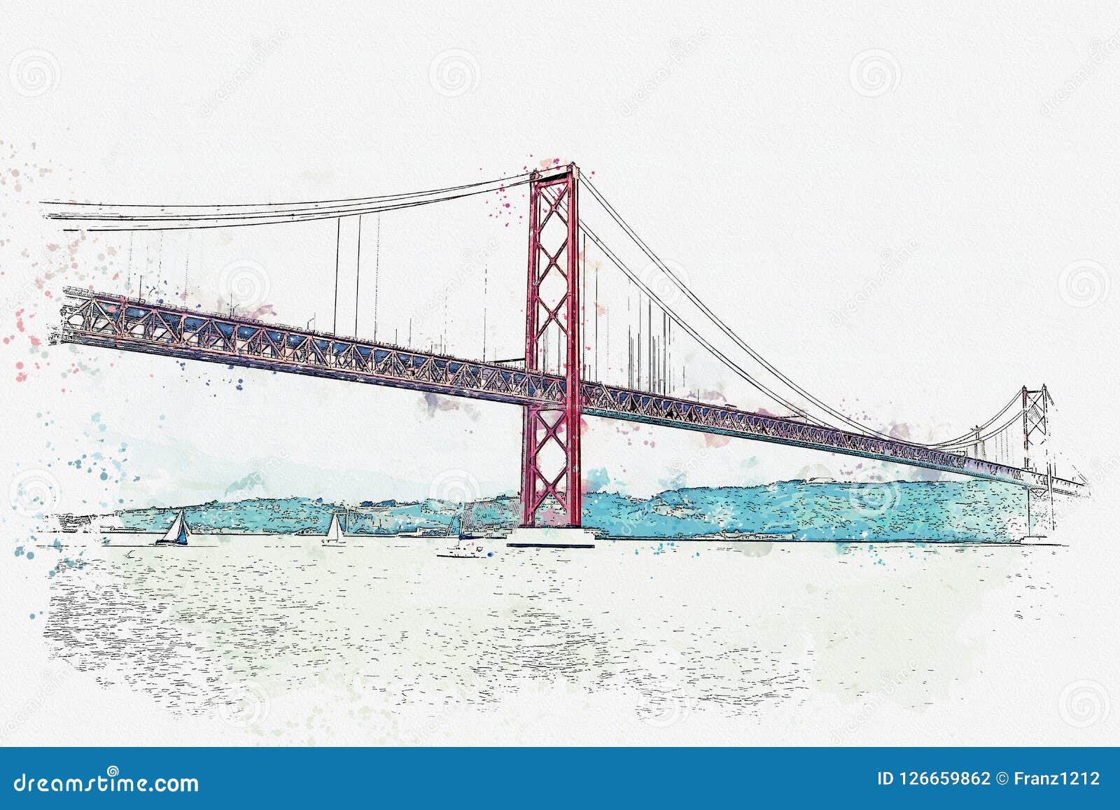 Illustration Bridge Called April 25 in Lisbon in Portugal Stock ...