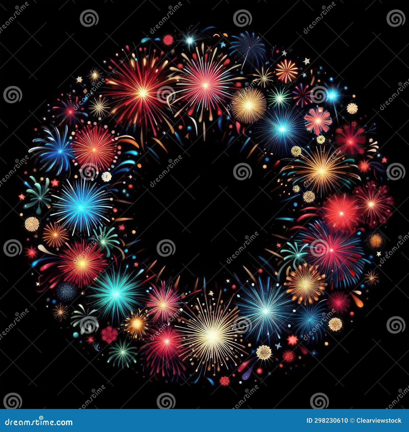Illustration of Bright and Colorful Fireworks Making a Border or Frame ...