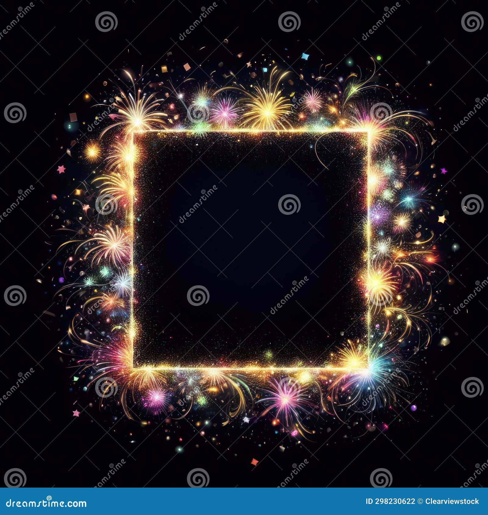 Illustration of Bright and Colorful Fireworks Making a Border or Frame ...