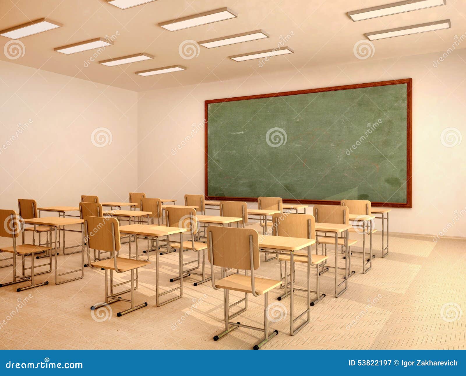 Illustration of Bright Empty Classroom with Desks and Chairs Stock ...
