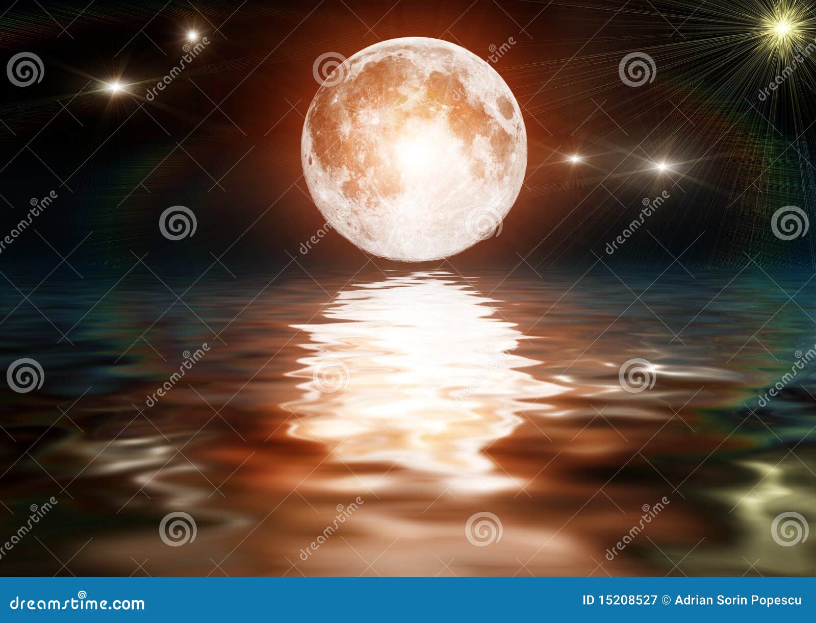 Illustration of a Bright Moon on Dark Water Stock Illustration ...