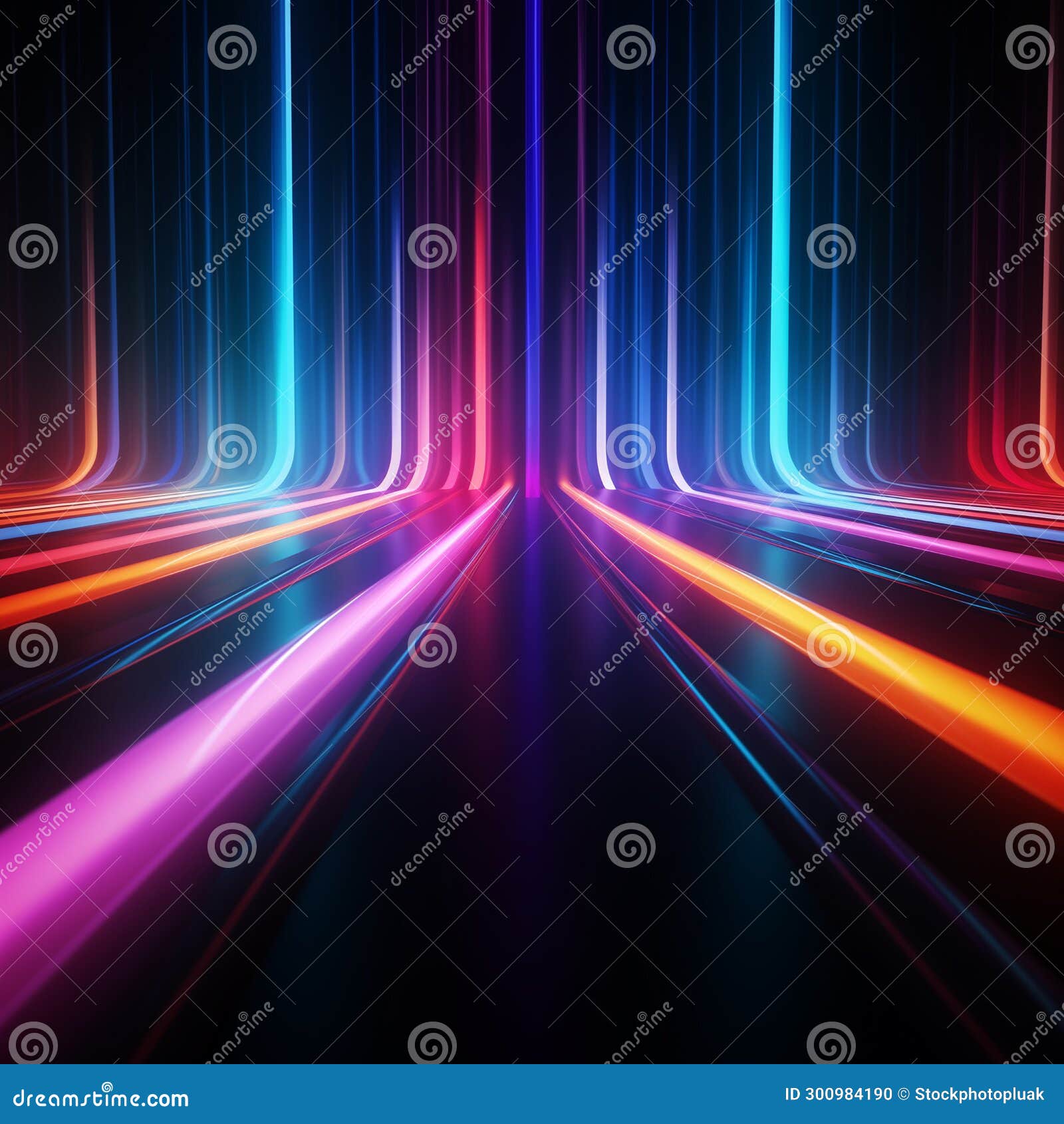 Illustration of Bright Neon Lines on Black Background Stock ...