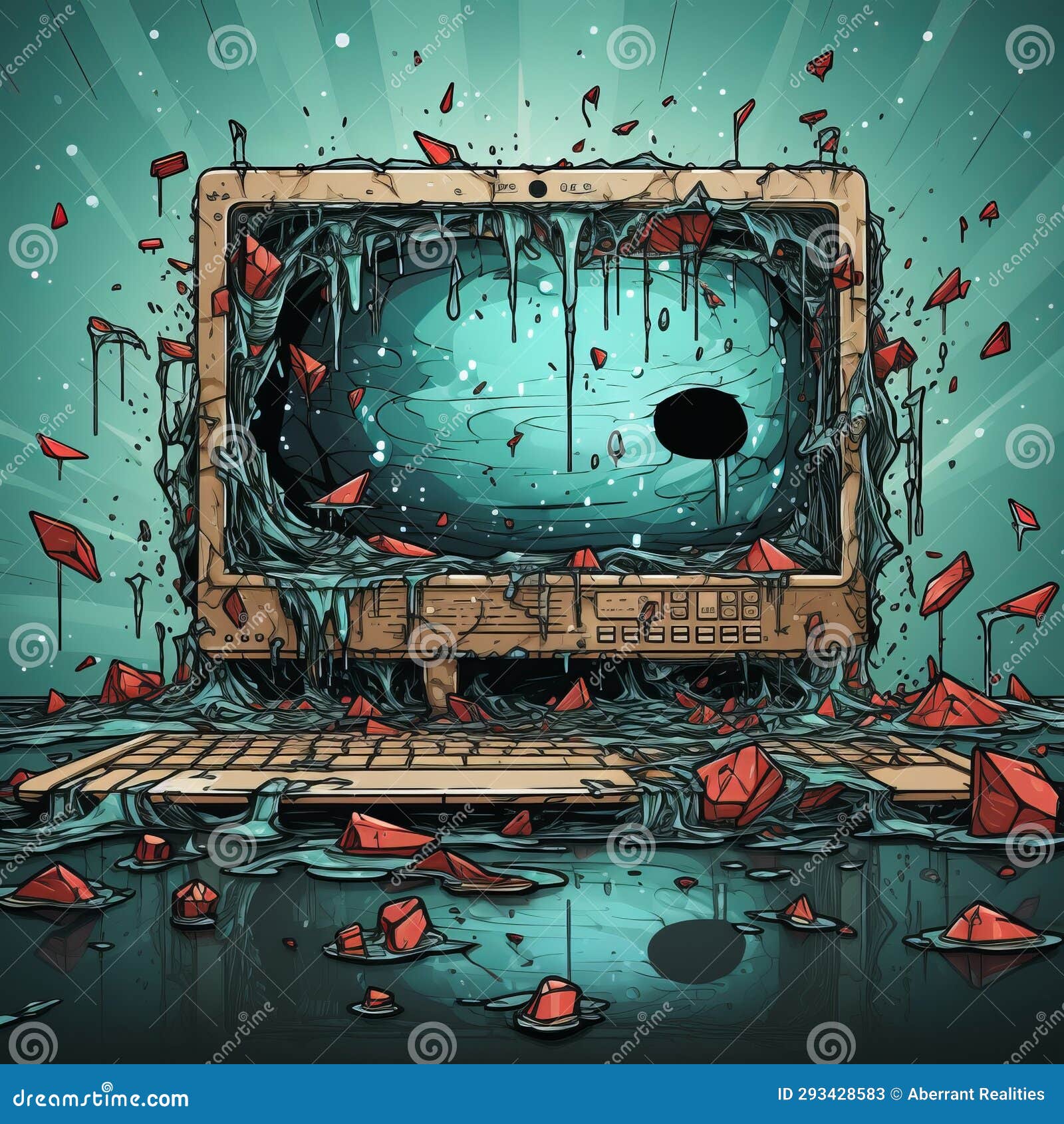 An Illustration of a Broken Computer Screen with a Hole in it Stock ...