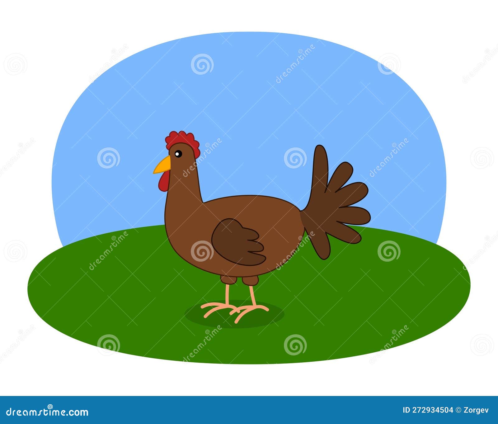 Illustration of a Brown Hen with Green Meadow and Blue Sky - Vector ...