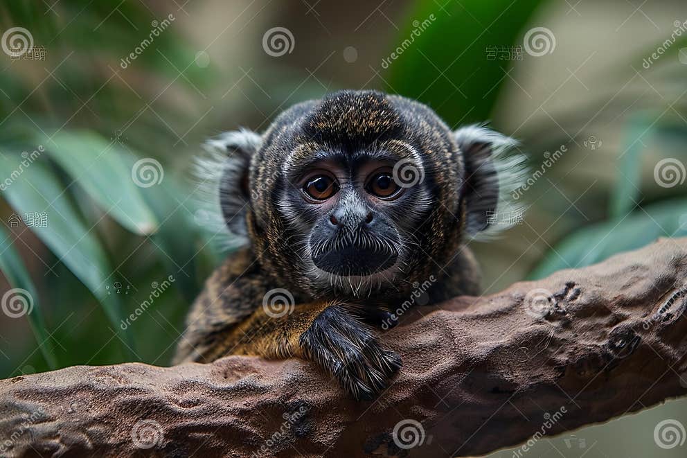 A Brown Striped Monkey is Perched on a Branch, High Quality, High ...