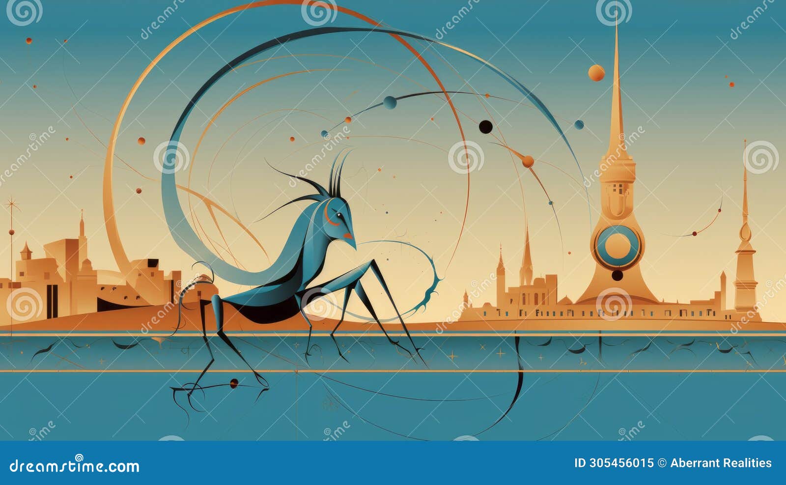 An Illustration of a Bug with a City in the Background Stock ...