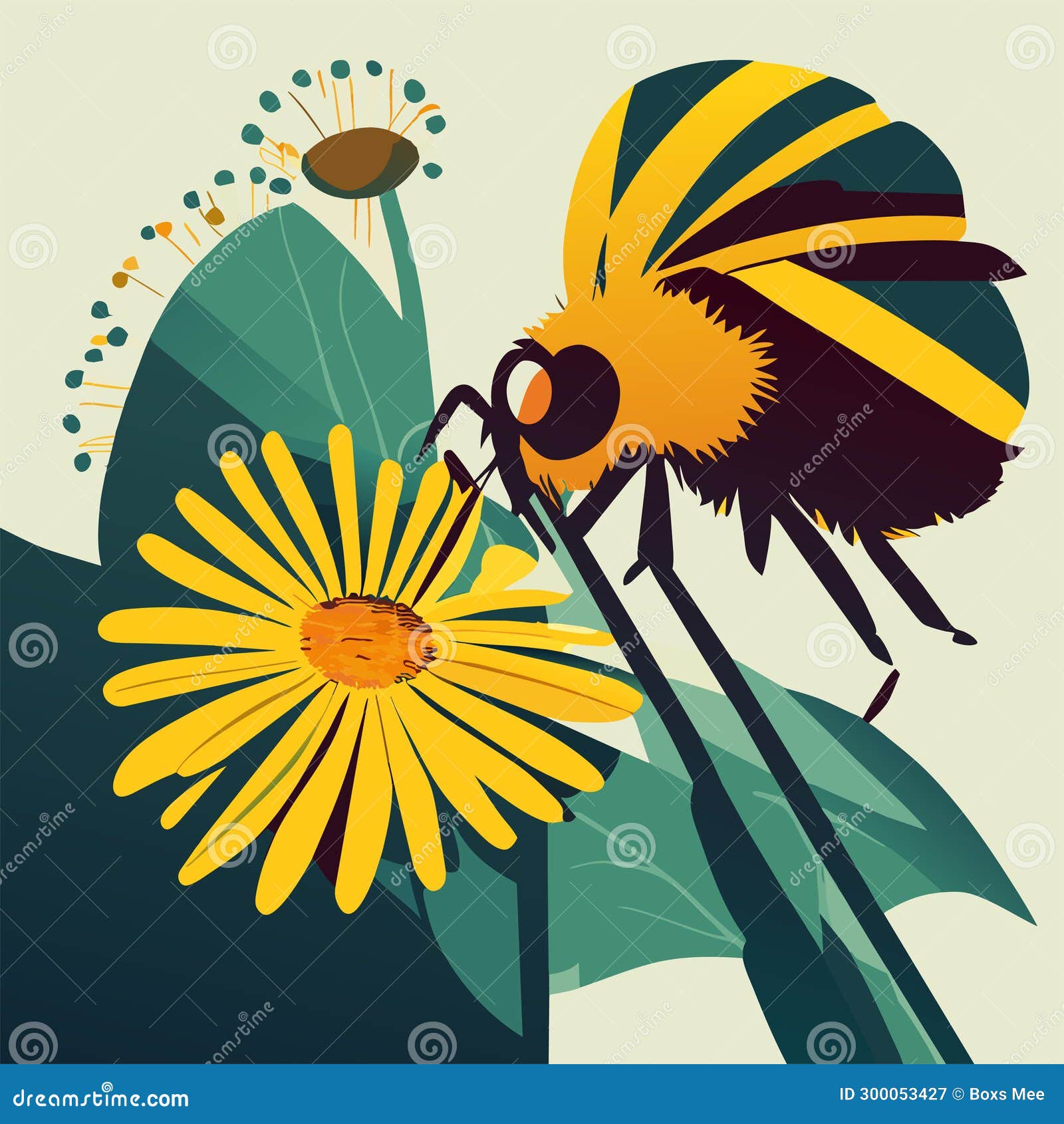 Illustration of a Bug and a Flower. Vector Illustration in a Flat Style ...