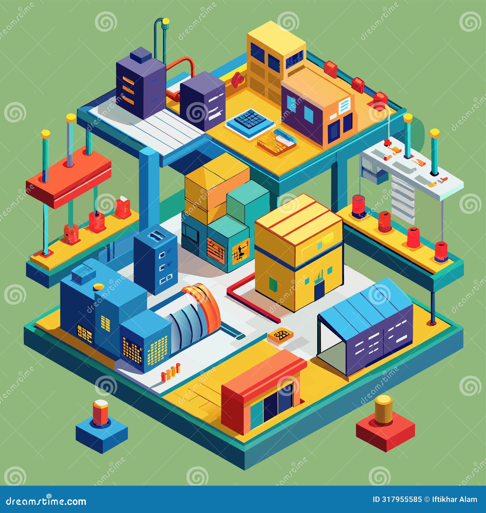 Illustration of a Building Covered in Numerous Stacked Boxes, a ...